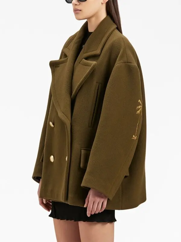 Palm Angels Palm-embroidery Double-breasted Coat