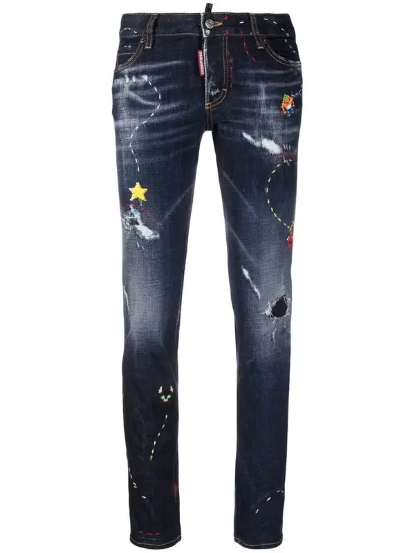 Dsquared2 Low-rise Embroidered Skinny Jeans - Blue