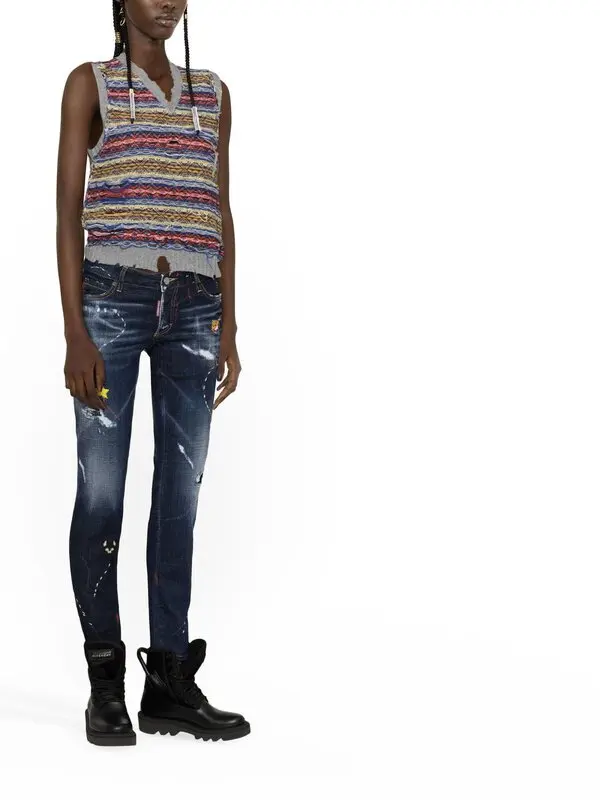 Dsquared2 Low-rise Embroidered Skinny Jeans - Blue