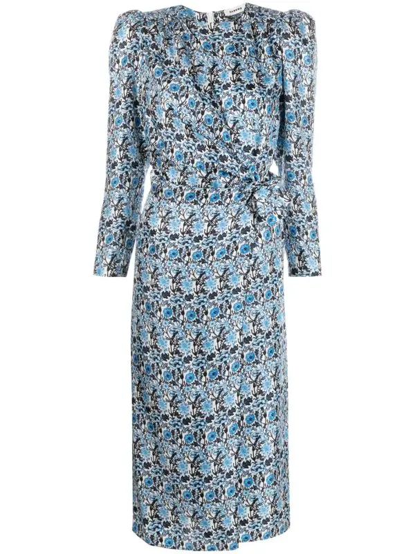 Sandro Floral-print Silk Midi Wrap Dress - Blue