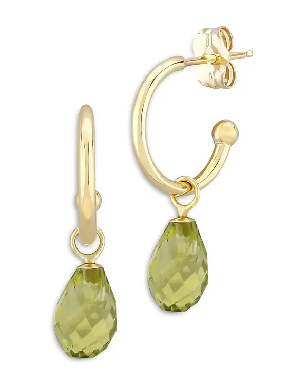 Bloomingdale'S 14k Yellow Gold Peridot Mini Hoop Earrings - Green/yellow