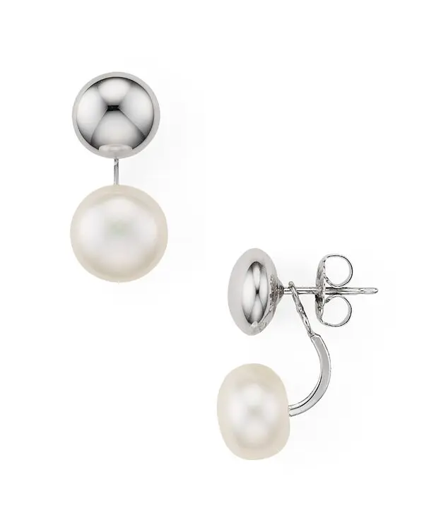 Aqua Cultured Freshwater Pearl Drop Earrings - Silver