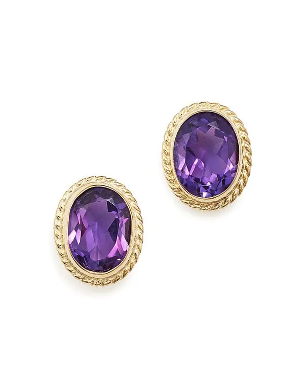 Bloomingdale'S 14k Yellow Gold Amethyst Stud Earrings - Amethyst/gold