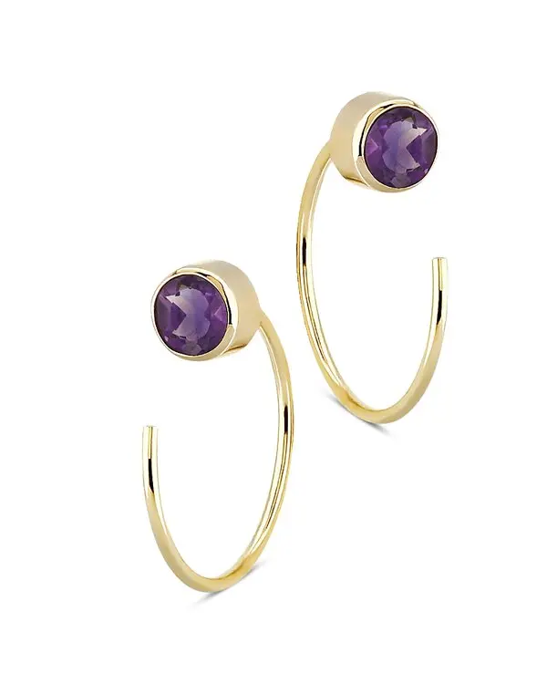 Bloomingdale'S 14k Yellow Gold Amethyst Stud And Hoop Earrings - Purple/gold