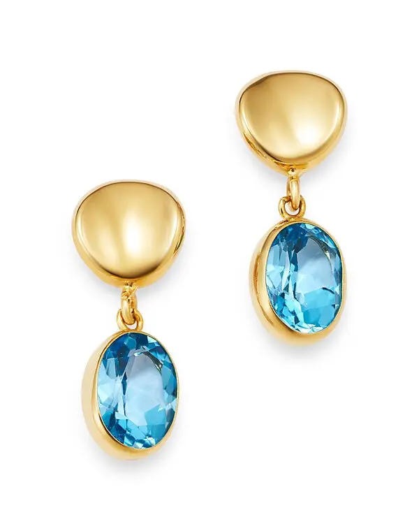 Bloomingdale'S 14k Yellow Gold Blue Topaz Drop Earrings - Blue/gold