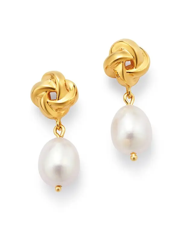 Bloomingdale'S 14k Yellow Gold Cultured Pearl Love Knot Drop Earrings - White/gold