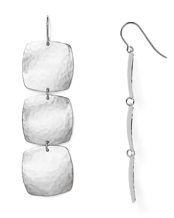 Aqua Sterling Hammered Cushion Drop Earrings - Silver