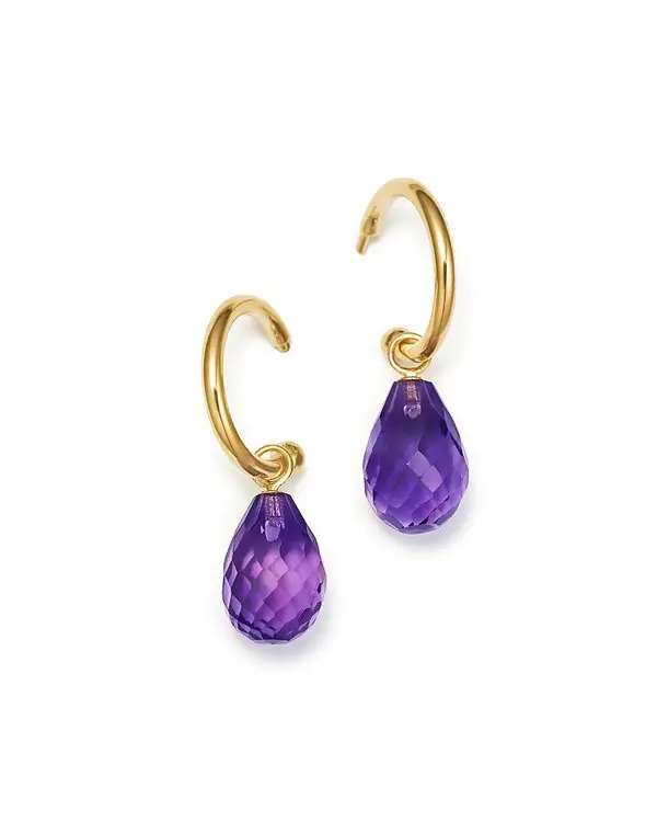 Bloomingdale'S Amethyst And 14k Yellow Gold Drop Hoop Earrings - Purple/gold