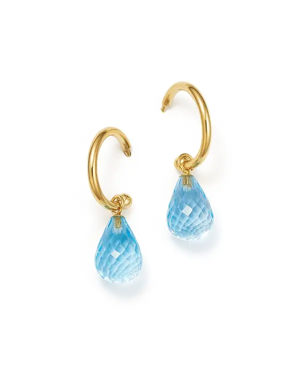 Bloomingdale'S 14k Yellow Gold Blue Topaz Hoop Earrings - Blue/gold