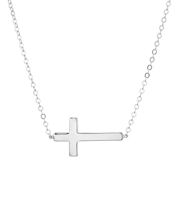 Aqua Cross Pendant Chain Necklace - Silver