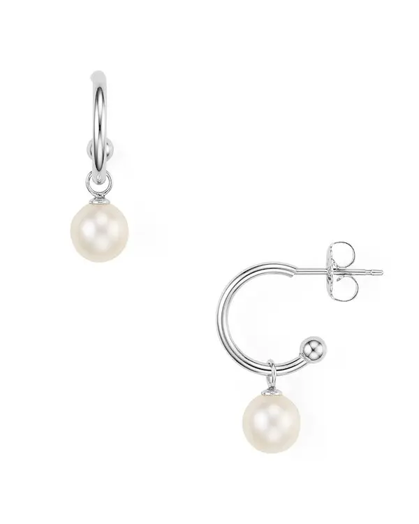 Aqua Hoop And Cultured Freshwater Pearl Drop Earrings - Silver