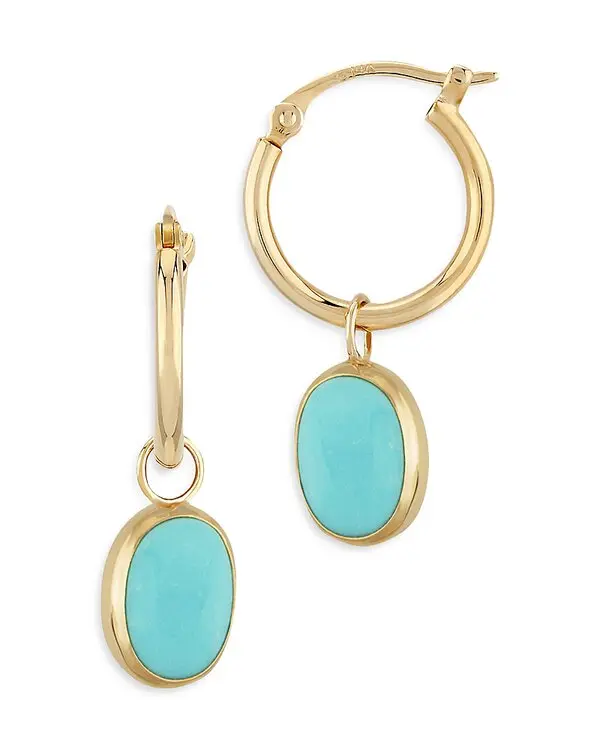 Bloomingdale'S 14k Yellow Gold Turquoise Dangle Hoop Earrings - Blue/gold