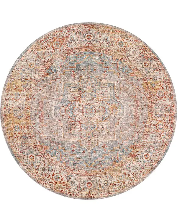 LIVABLISS Mirabel Mbe 2310 Round Area Rug, 5'3 X 5'3 - Mist/red