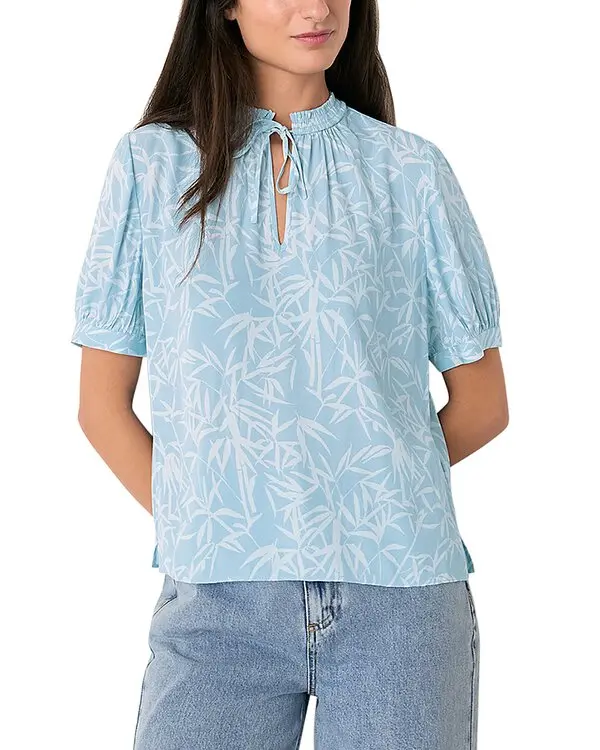 Whistles Leaves Tie Neck Blouse - Blue Multi
