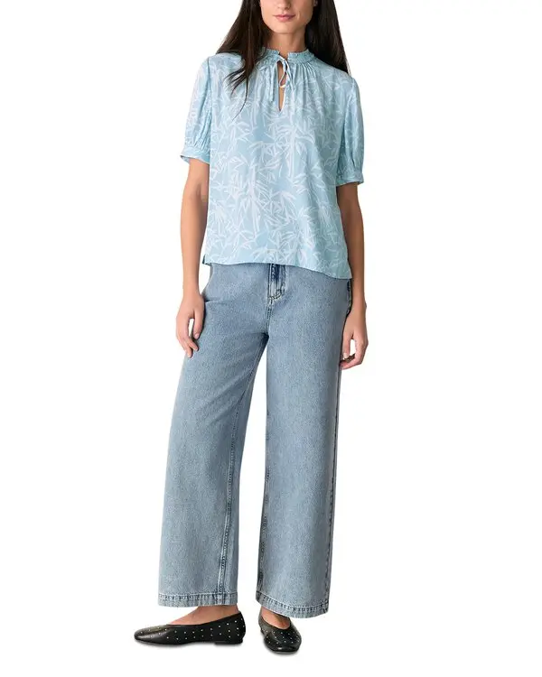 Whistles Leaves Tie Neck Blouse - Blue Multi