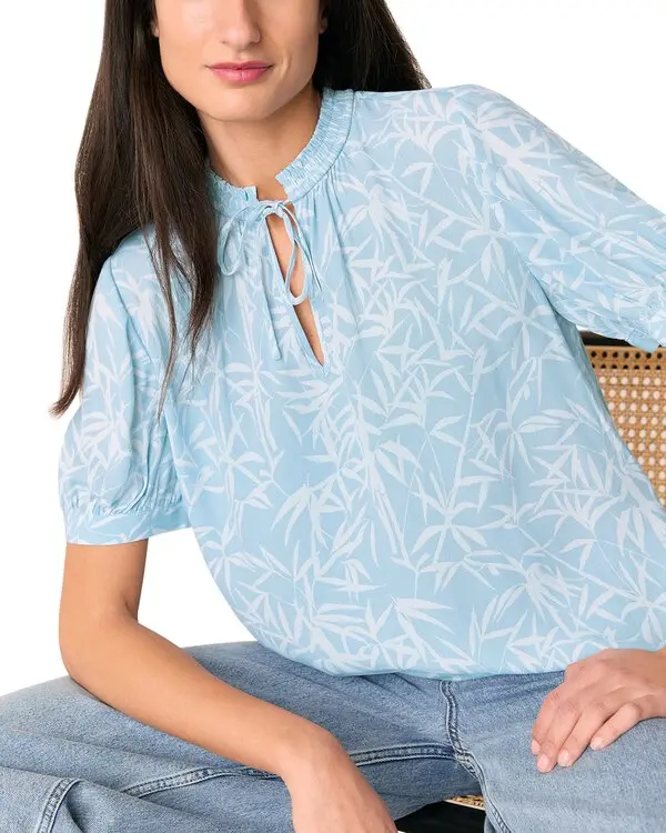 Whistles Leaves Tie Neck Blouse - Blue Multi