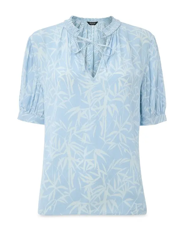Whistles Leaves Tie Neck Blouse - Blue Multi