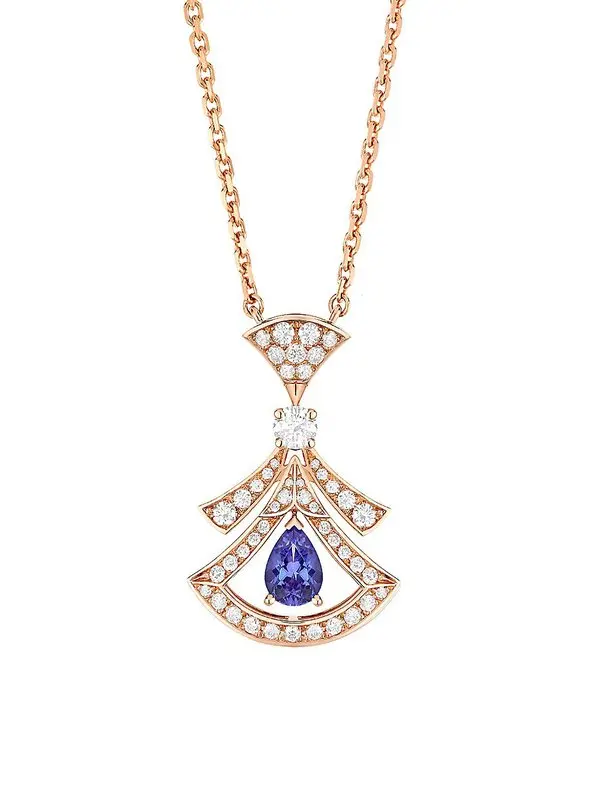 BVLGARI Divissima 18k 0.46 Tcw Diamond & Tanzanite Pendant Necklace - Rose Gold