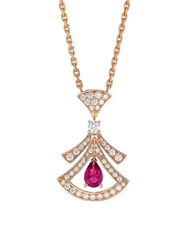 BVLGARI Divissima 18k 0.46 Tcw Diamond & Rubellite Pendant Necklace - Rose Gold