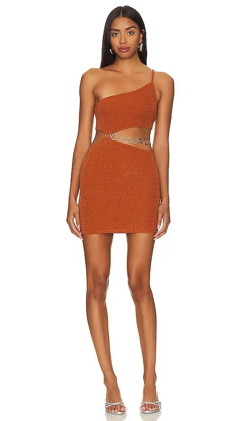 knee length dresses for ladies Cut Out Metallic Jersey Mini Dress in Copper Bronze - 2 main image 1