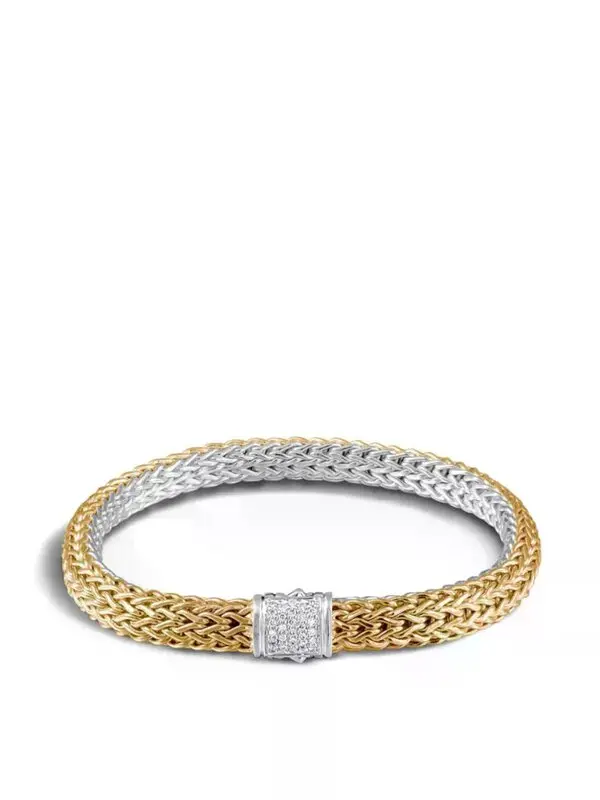 John Hardy 18k Yellow And Silver Classic Chain Reversible Bracelet With Diamond Pave Clasp - Gold