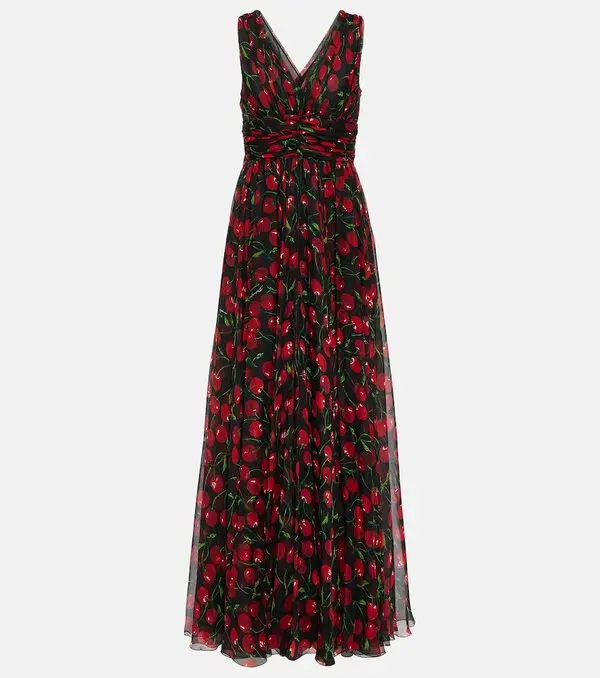 Dolce & Gabbana Cherry Printed Silk Gown