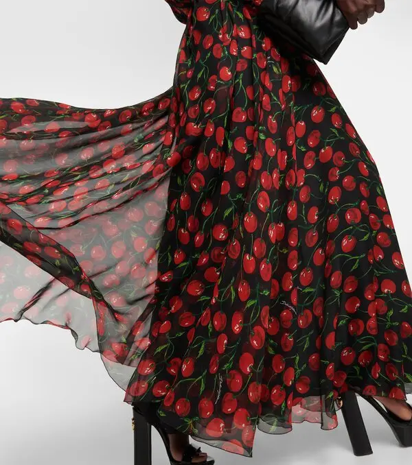 Dolce & Gabbana Cherry Printed Silk Gown