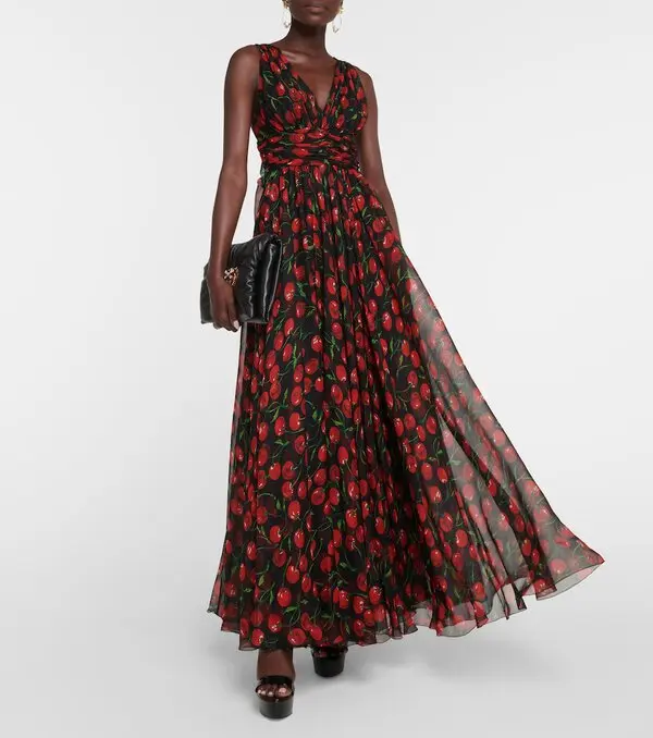 Dolce & Gabbana Cherry Printed Silk Gown