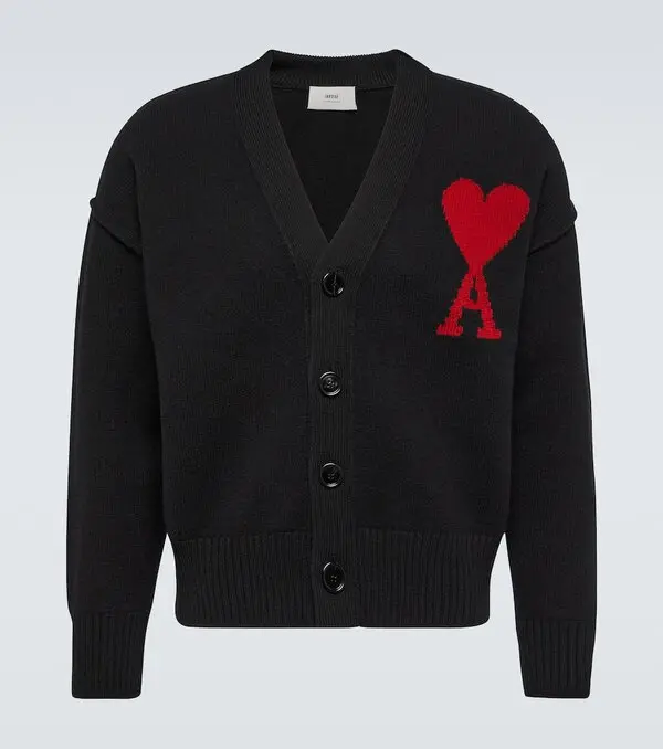 AMI Paris Virgin Wool Cardigan - Black