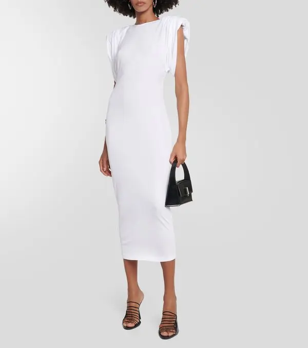 Wardrobe.NYC Ruched Jersey Midi Dress - White