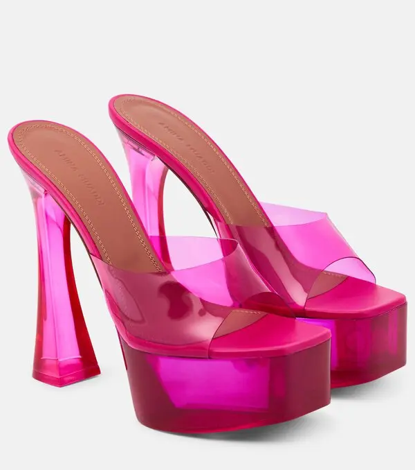 Amina Muaddi Dalida Platform Sandals Pink 30% Off Editorialist