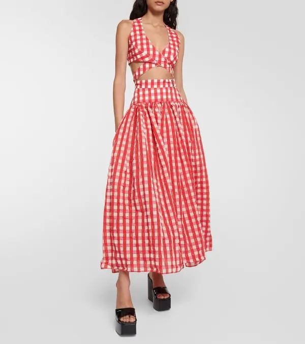 Alaïa Vichy Gingham Cutout Crop Top