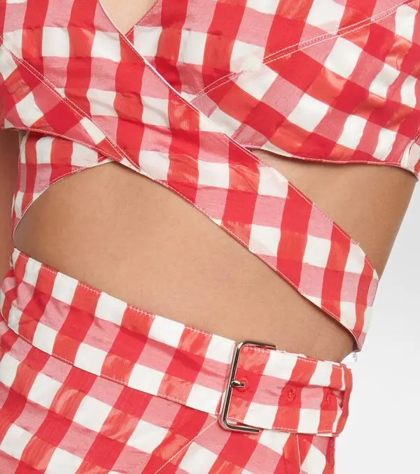 Alaïa Vichy Gingham Cutout Crop Top