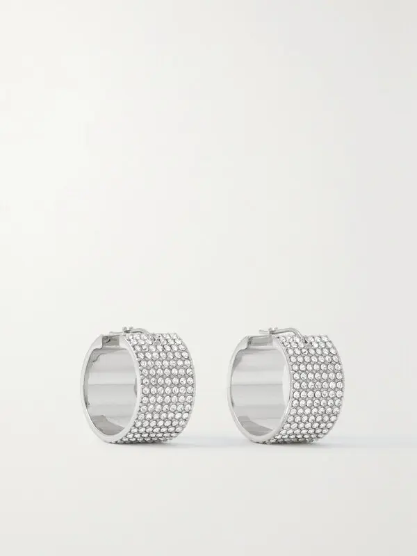 Amina Muaddi Rih Small Crystal Hoop Earrings - Silver