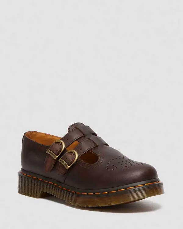 Dr. Martens 8065 Crazy Horse Leather Mary Jane Shoes - Brown