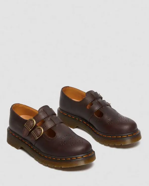 Dr. Martens 8065 Crazy Horse Leather Mary Jane Shoes - Brown