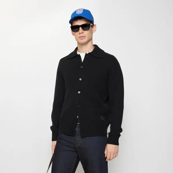Burberry Cashmere Cardigan With Equestrian Knight Design - Black