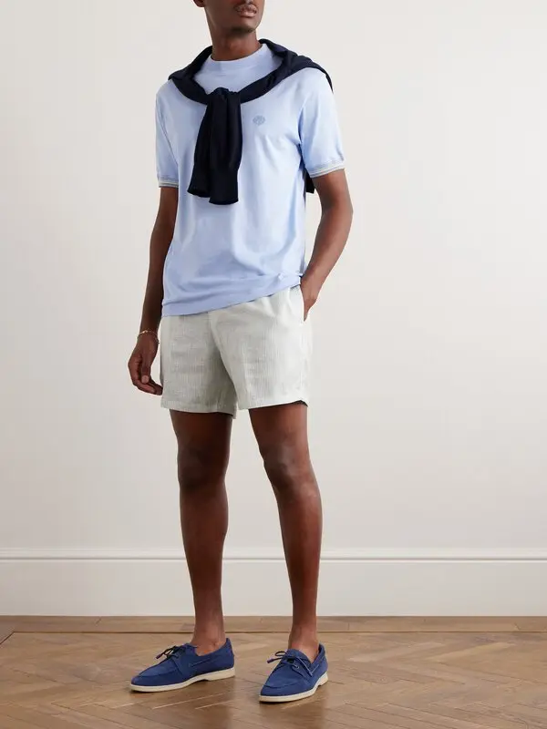 Loro Piana Logo-Embroidered Cotton-Jersey T-Shirt - Blue