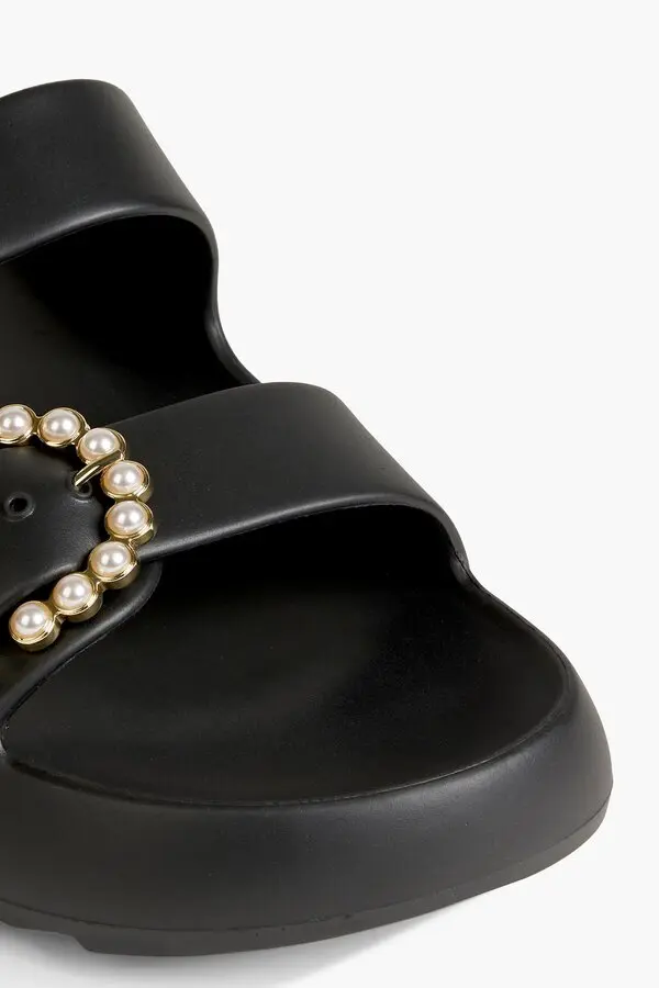 STUART WEITZMAN Eva Faux Pearl Embellished Rubber Slides