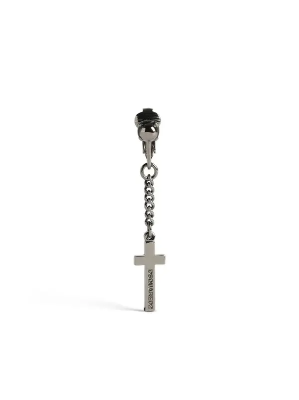 Dsquared2 Logo-engraved Cross Drop Earring - Silver