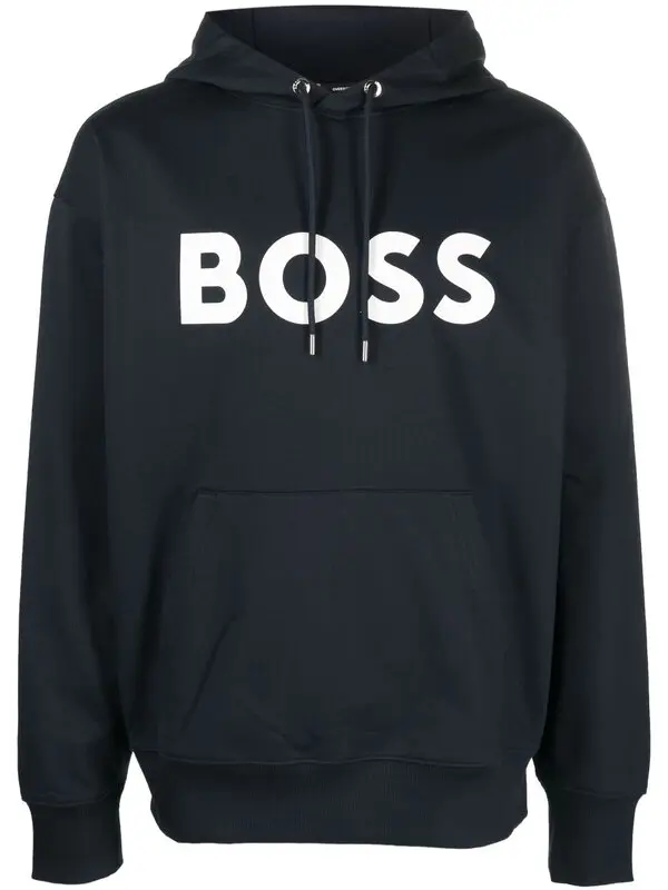 BOSS Logo-print Cotton Hoodie - Blue