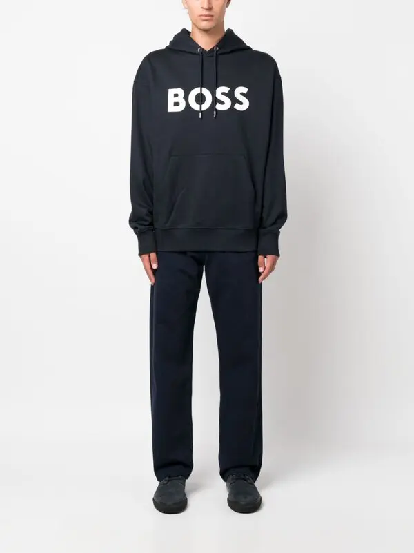 BOSS Logo-print Cotton Hoodie - Blue