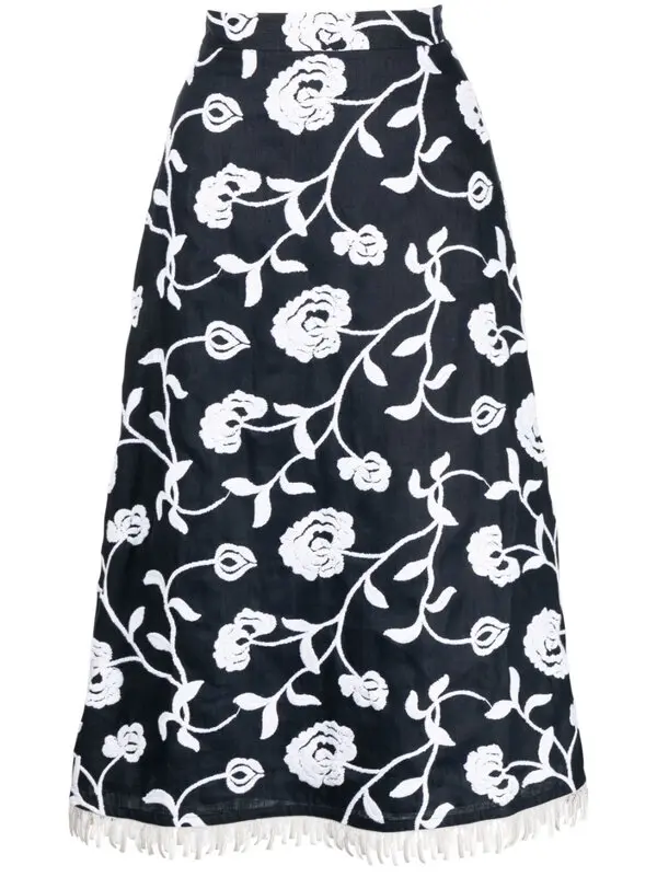 Silvia Tcherassi Floral-embroidered A-line Midi Skirt
