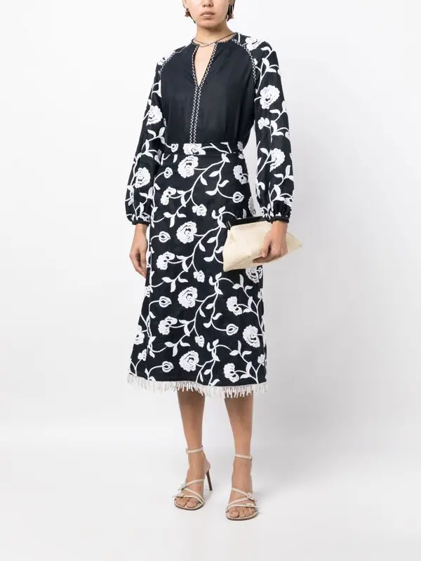 Silvia Tcherassi Floral-embroidered A-line Midi Skirt