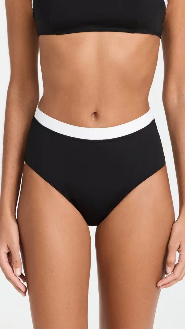 Staud Devon High Rise Bikini Bottoms - Black/white