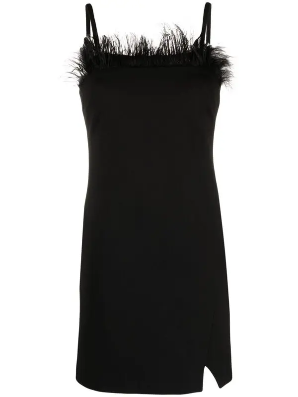 TWINSET Feather-trim Mini Dress - Black