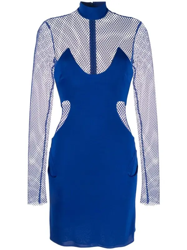 TOM FORD Crepe Mini Dress With Mesh Paneling - Blue