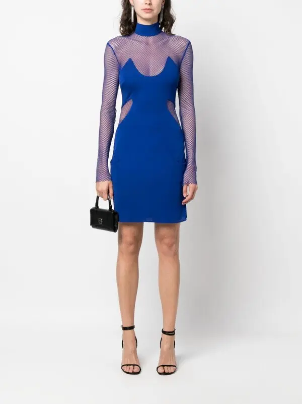 TOM FORD Crepe Mini Dress With Mesh Paneling - Blue