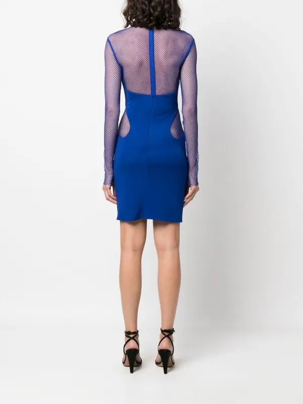 TOM FORD Crepe Mini Dress With Mesh Paneling - Blue