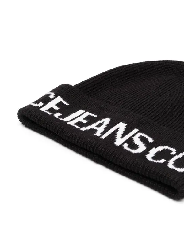 Versace Intarsia-logo Ribbed Beanie - Black